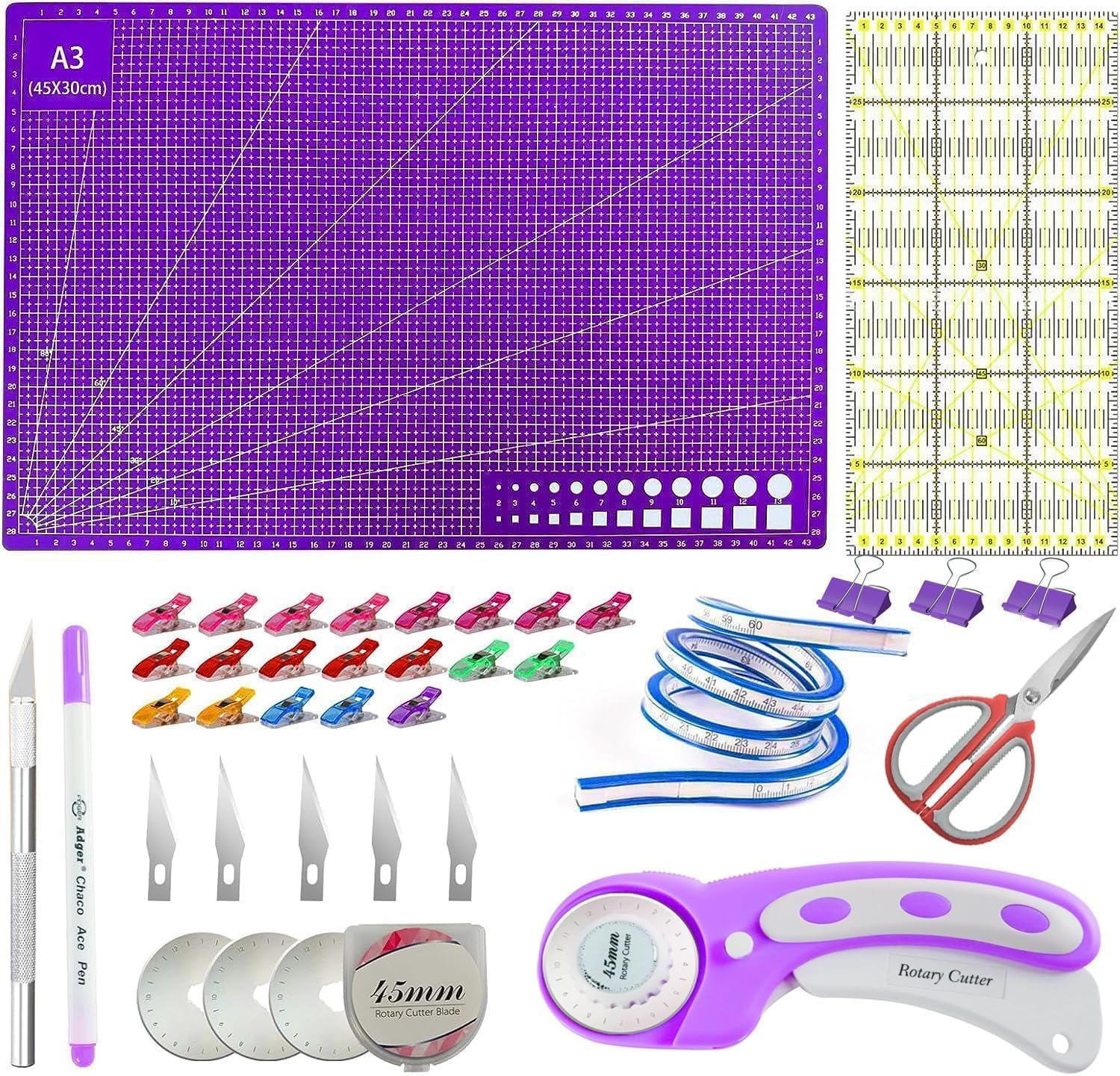 Amazon.com: Rotary Cutter Set, 38PCS 45mm Rotary Fabric Cutter Wheel ...