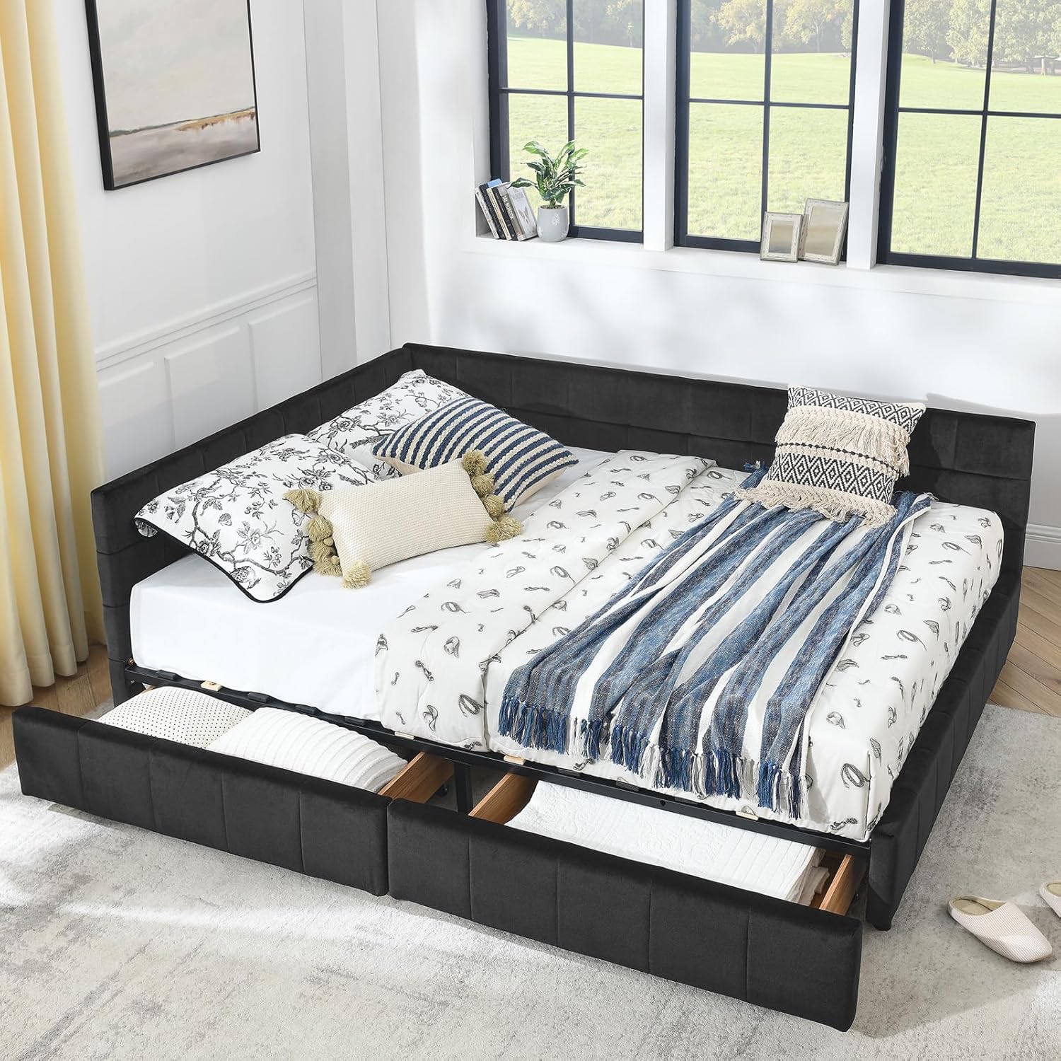 Amazon.com: Antetek Queen Daybed with Storage Drawers, Modern Corner ...