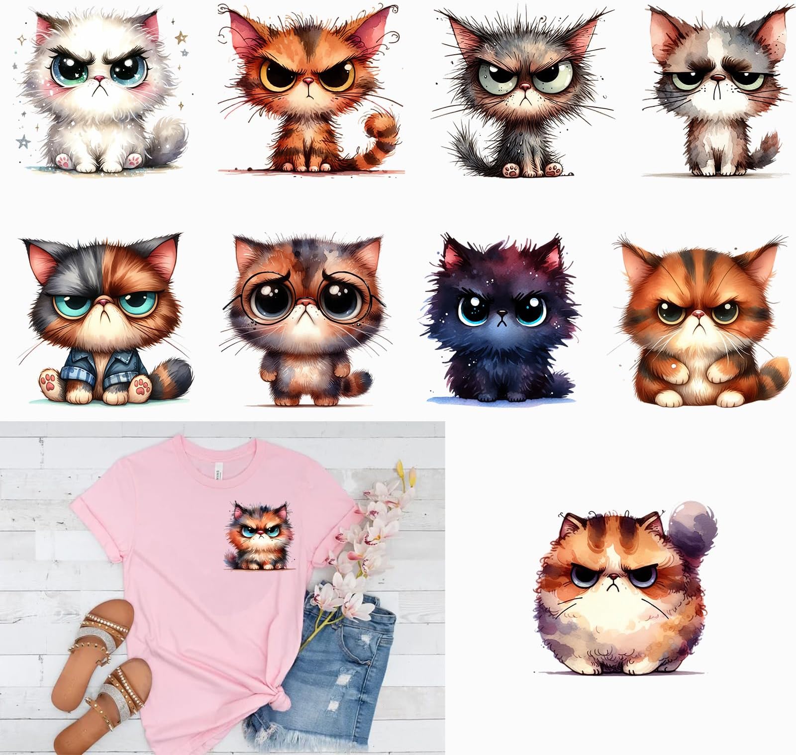 Amazon.com: 6 Sheets Cat Iron on Transfers Patches Cute Cat Decals ...