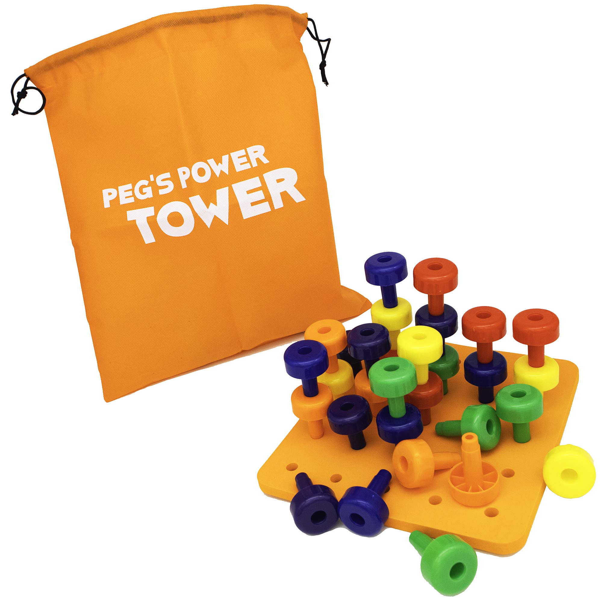 Peg's Power Tower Stacking Toy by Little Roos | Educational Peg Board ...