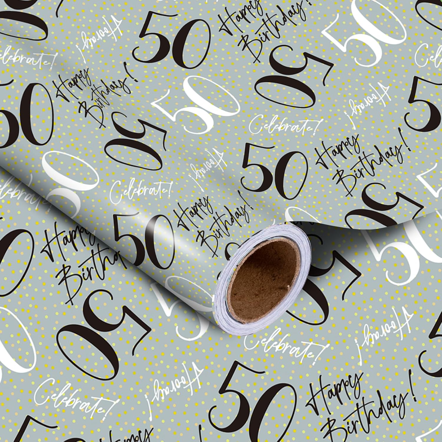 Amazon.com: LeZakaa 50th Birthday Wrapping Paper Roll - ‘50 Happy ...