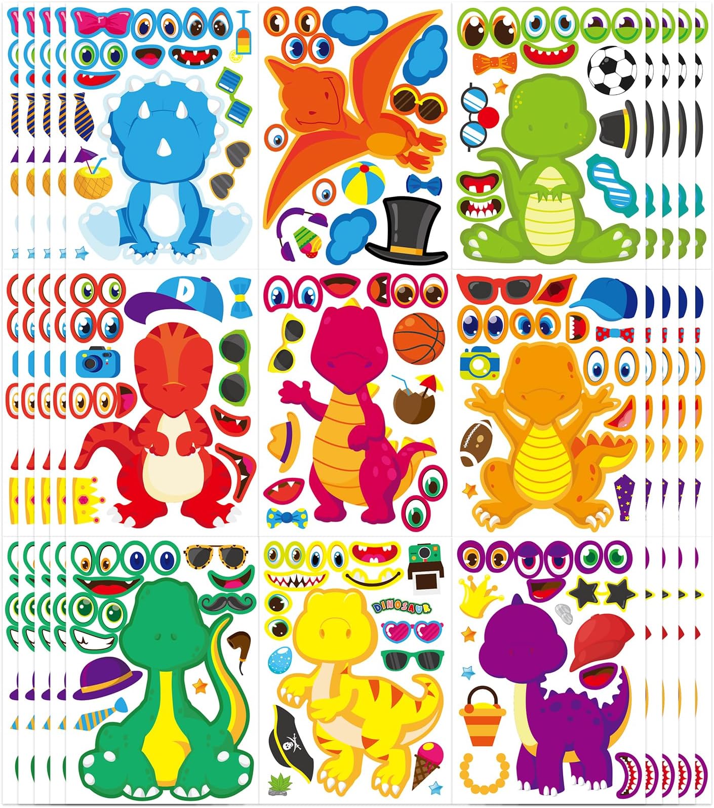 Amazon.com: 45 Sheets Make a Face Dinosaur Stickers - DIY Dinosaur ...