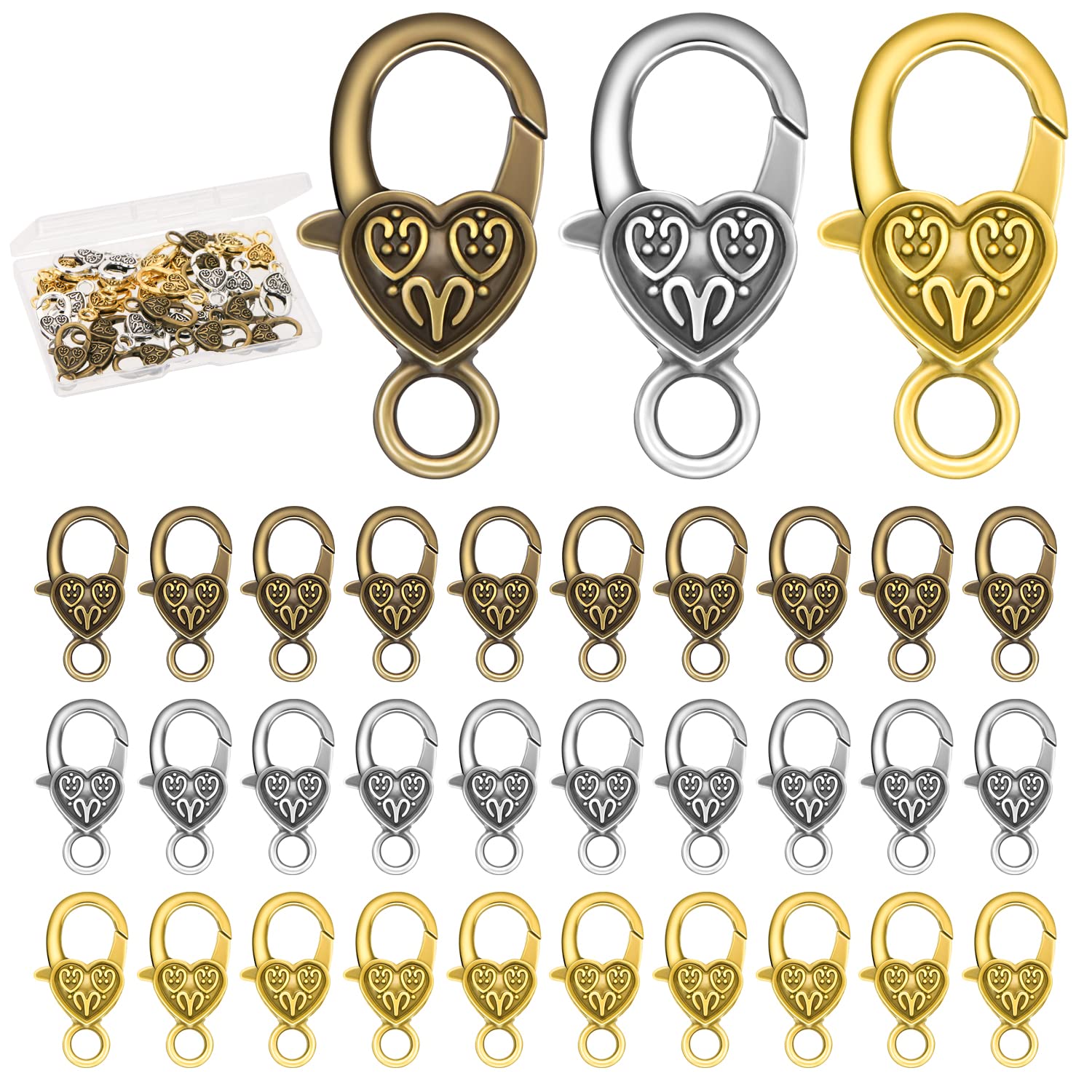 Amazon.com: BENBO 30Pcs Heart Lobster Claw Clasps Tibetan Metal Lobster ...