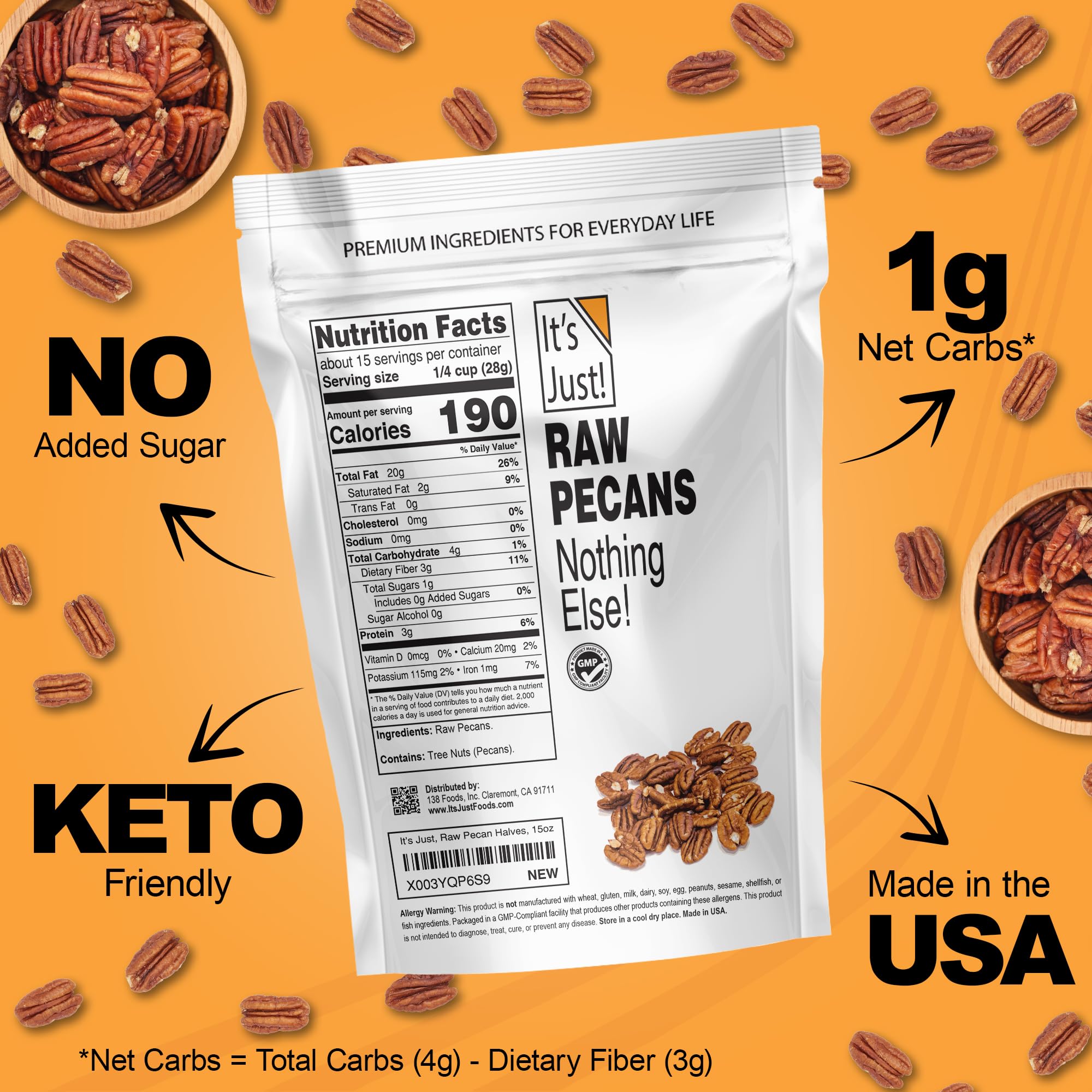 Snapklik.com : Its Just - Raw Pecans Halves, Unsalted, Jumbo XL, Ready ...