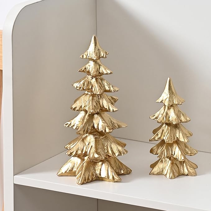 Amazon.com: FESTGLOX Gold Christmas Tree Figurines, Small Resin ...