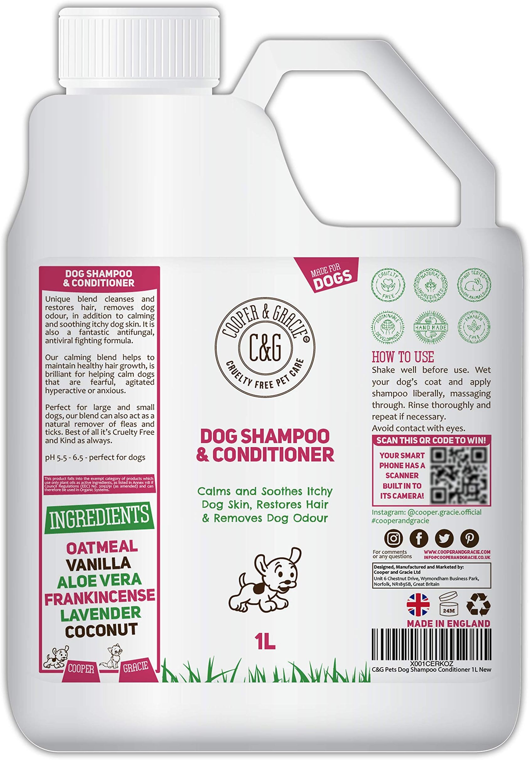 Dog Shampoo & Conditioner 1L - Grooming for Sensitive Skin, Itchy Skin ...