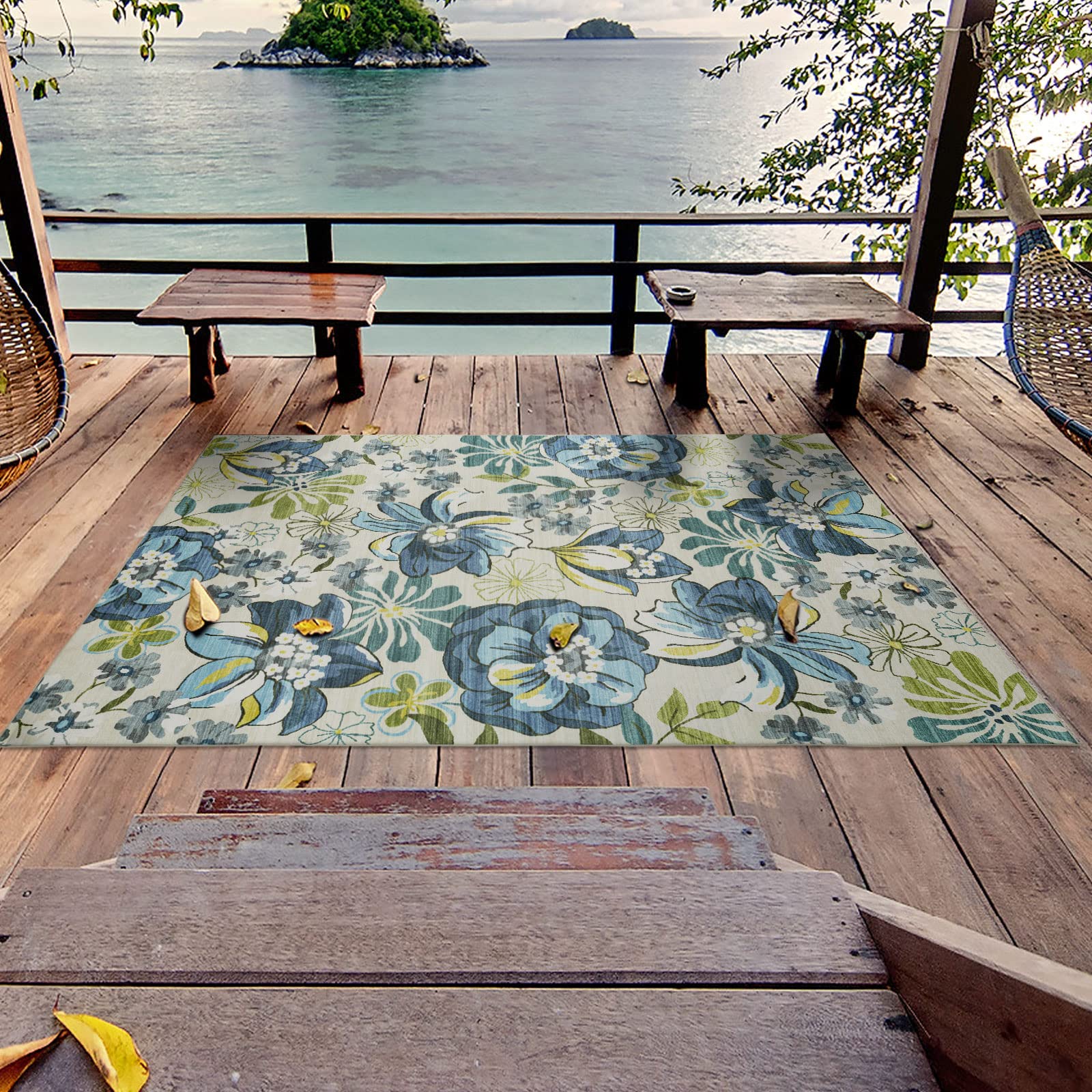 Amazon.com: DECOMALL BLODWEN Indoor Outdoor Rugs, Floral Botanical Leaf ...