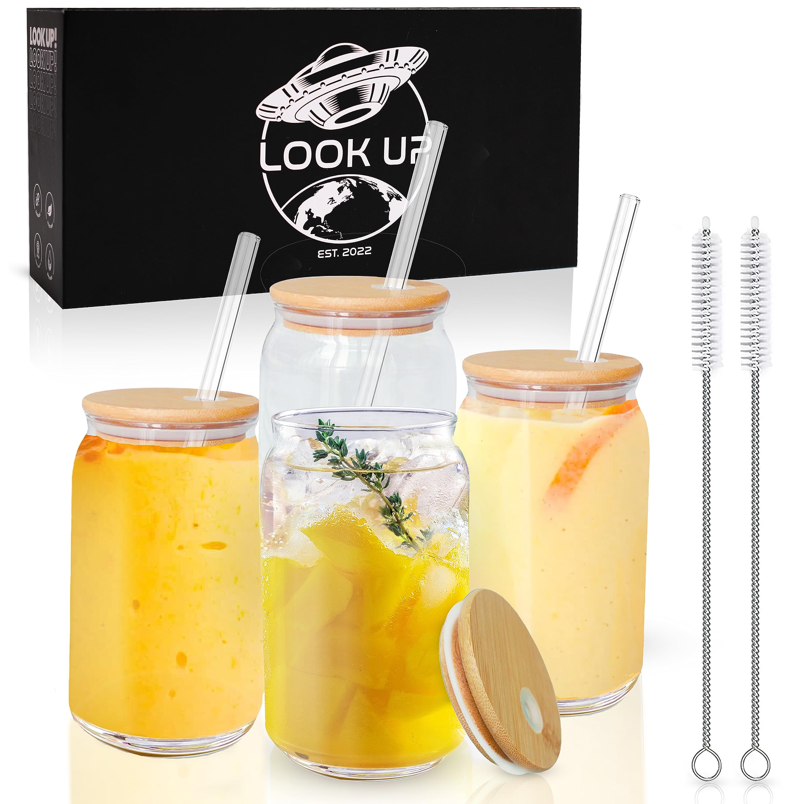 Look Up Drinking Glasses With Bamboo Lids Glass Straws And 2 look-up-drinking-glasses-with-bamboo-lids-glass-straws-and-2