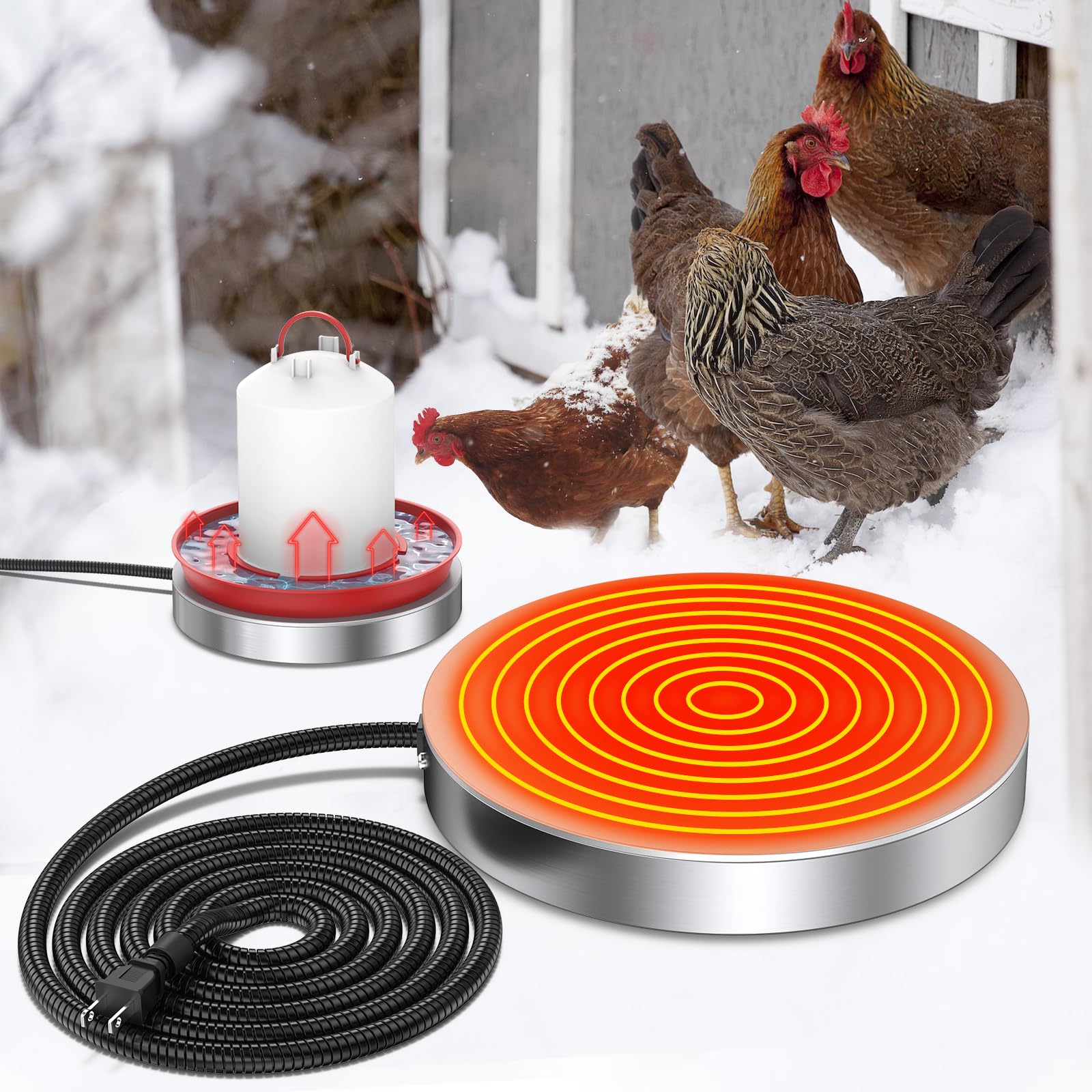 Kesfitt Chicken Water Heater,15 Inch 125W Poultry Waterer Drinker Heated Base for Winter with ...