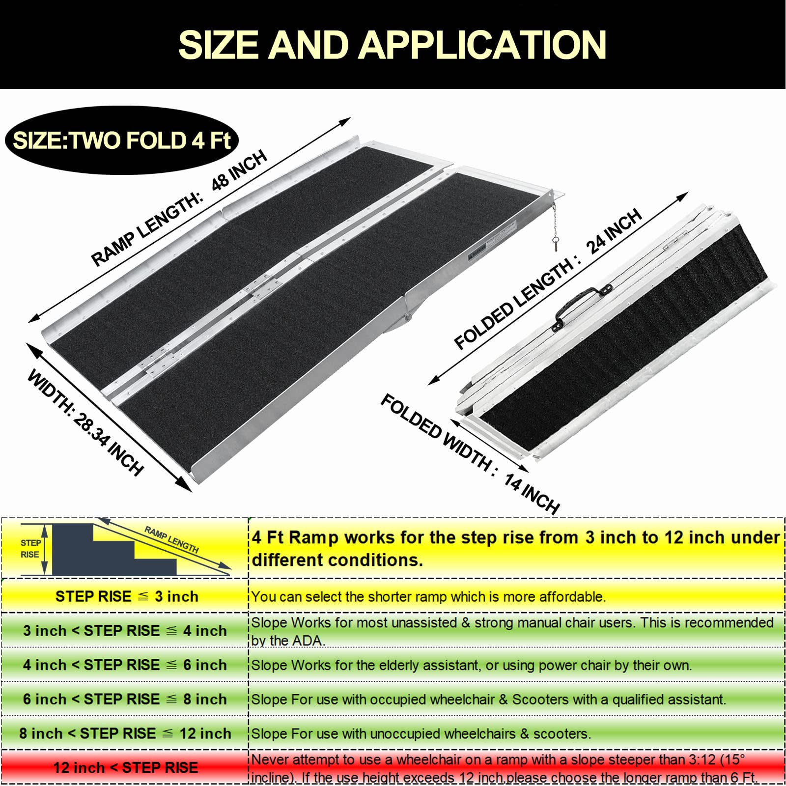 Snapklik.com : Wheelchair Ramp 4FT,Non Skid Portable Aluminum Foldable ...
