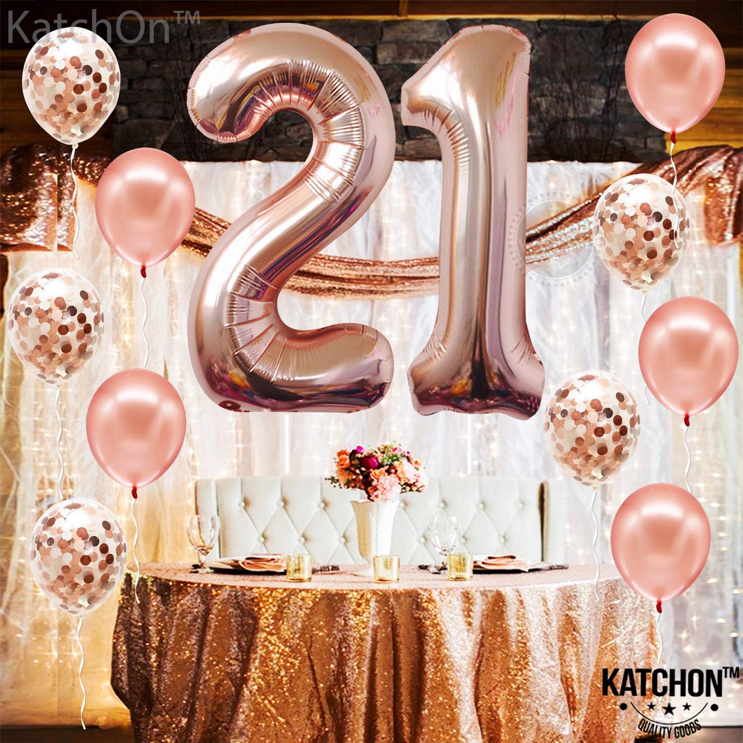 Rose Gold 21 Balloon Number - Big, 40 Inch | 21st Birthday Balloons for ...