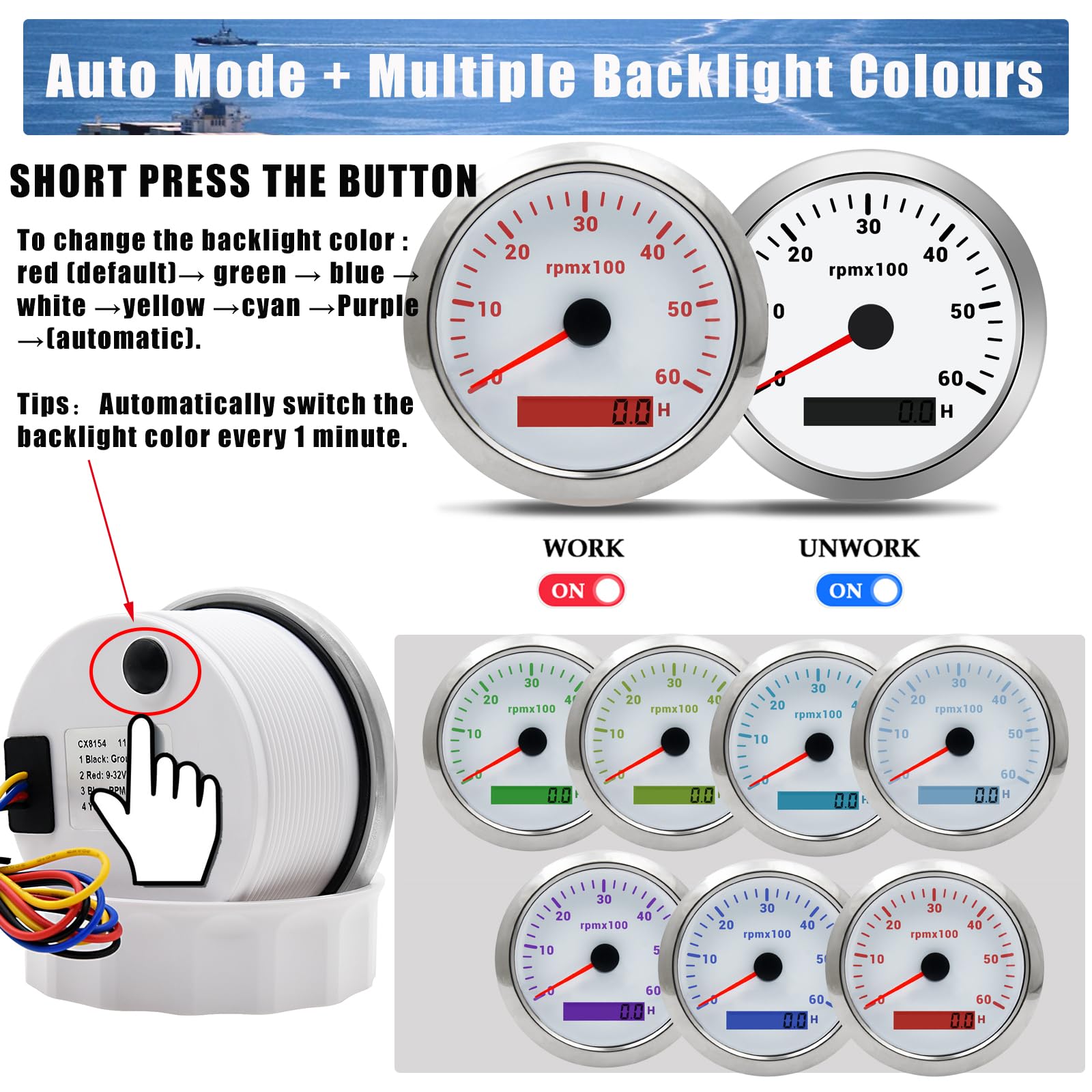 Snapklik.com : Geloo 85MM Boat RPM Tachometer Gauge 0-6000 RPM ...