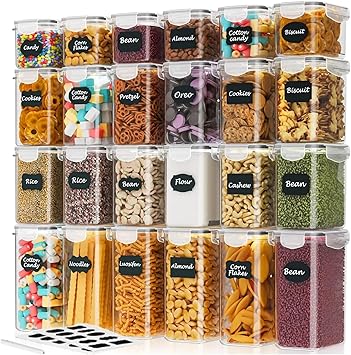 Bamu 24 Pack Airtight Kitchen Food Containers, Plastic Cereal Storage ...