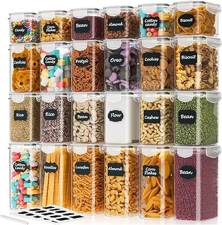 Bamu 24 Pack Airtight Kitchen Food Containers, Plastic Cereal Storage ...