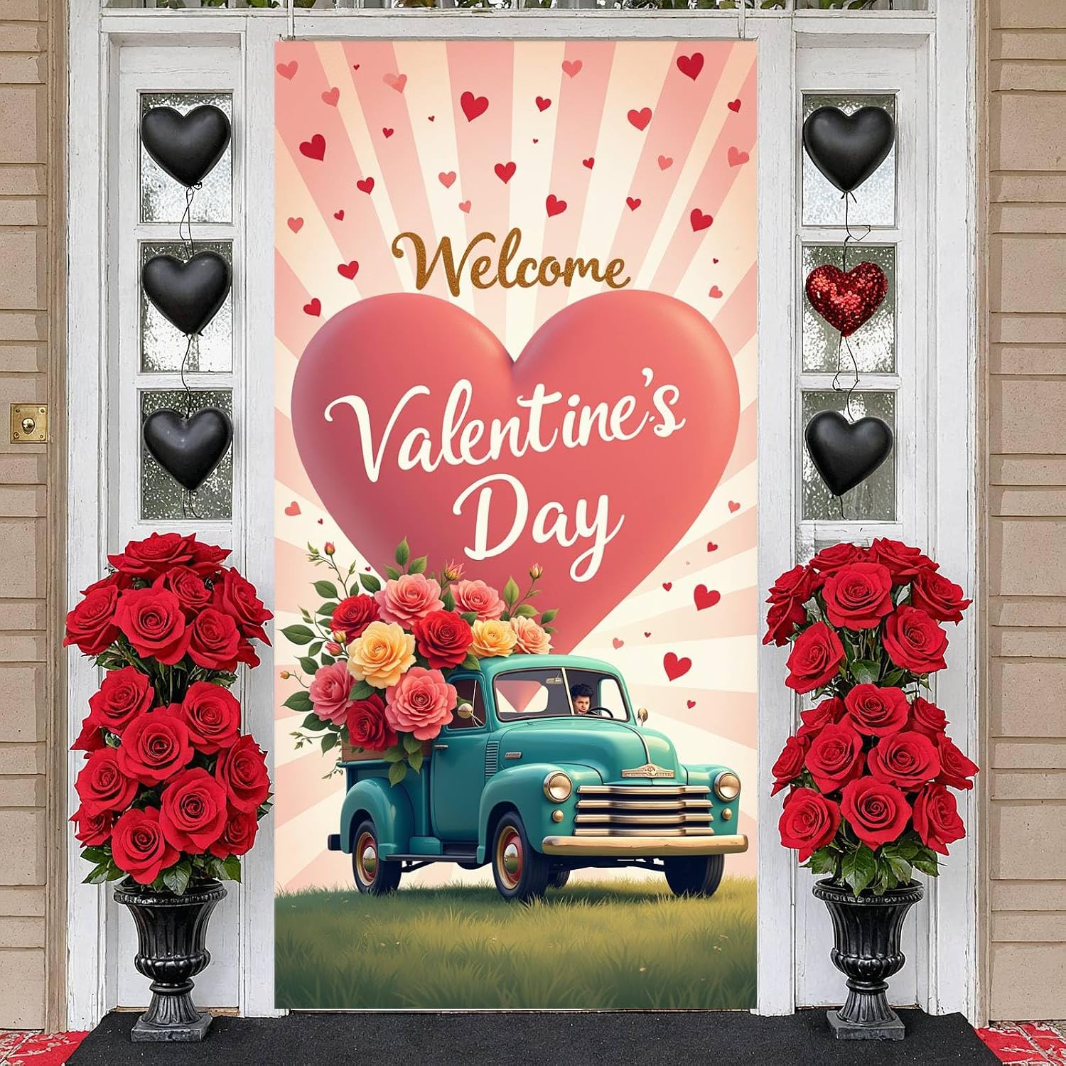 Amazon.com: Welcome Valentine’s Day Door Cover Decorations Happy ...