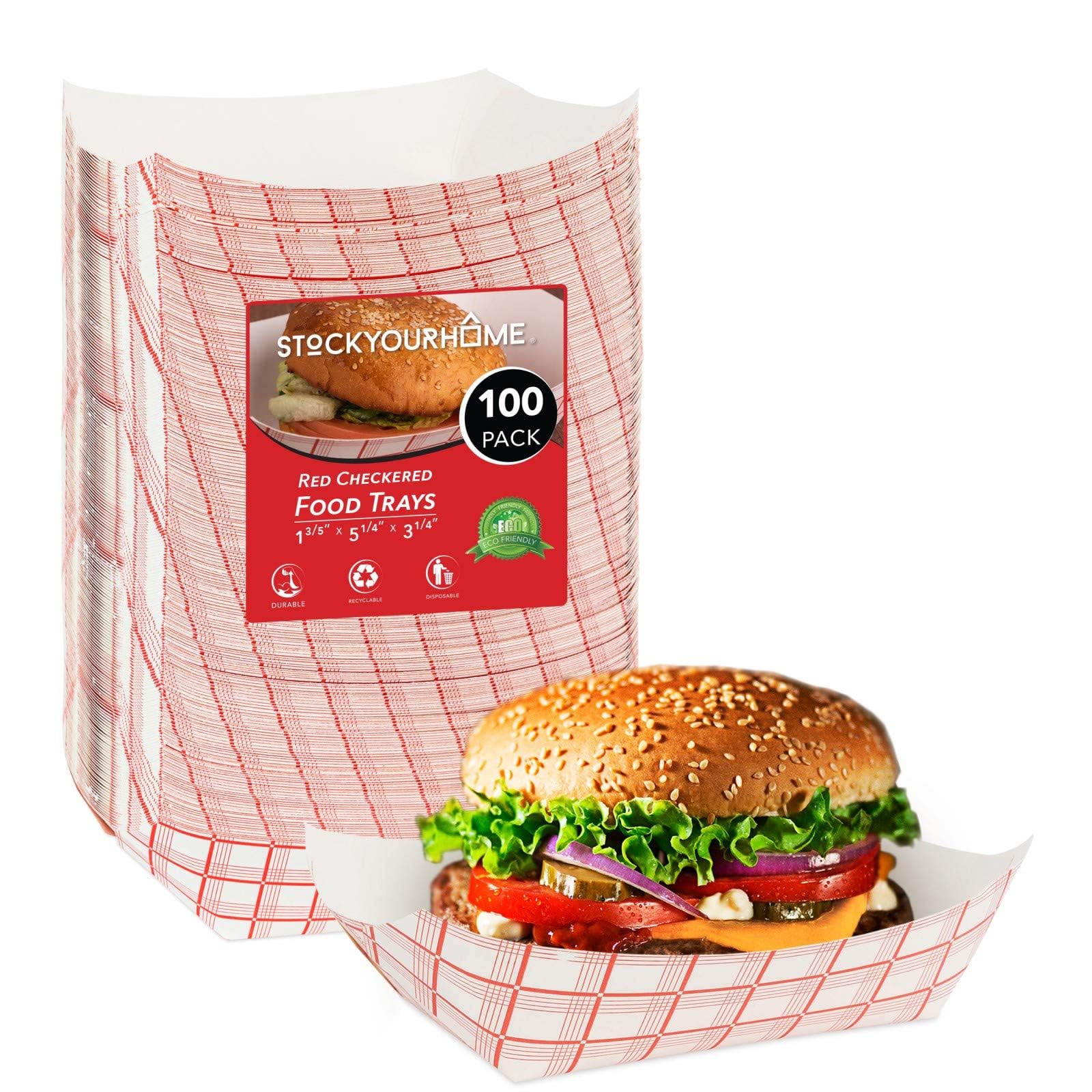 Snapklik.com : 100-Pack 3 Lb Paper Food Trays Red & White Checkered ...