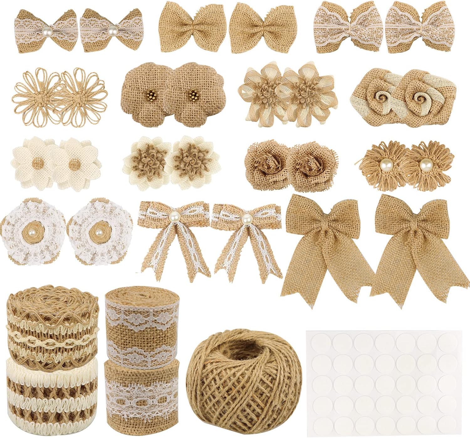 Amazon.com: 34 PCS Jute Burlap Flowers for Crafts, Natural Handmade ...