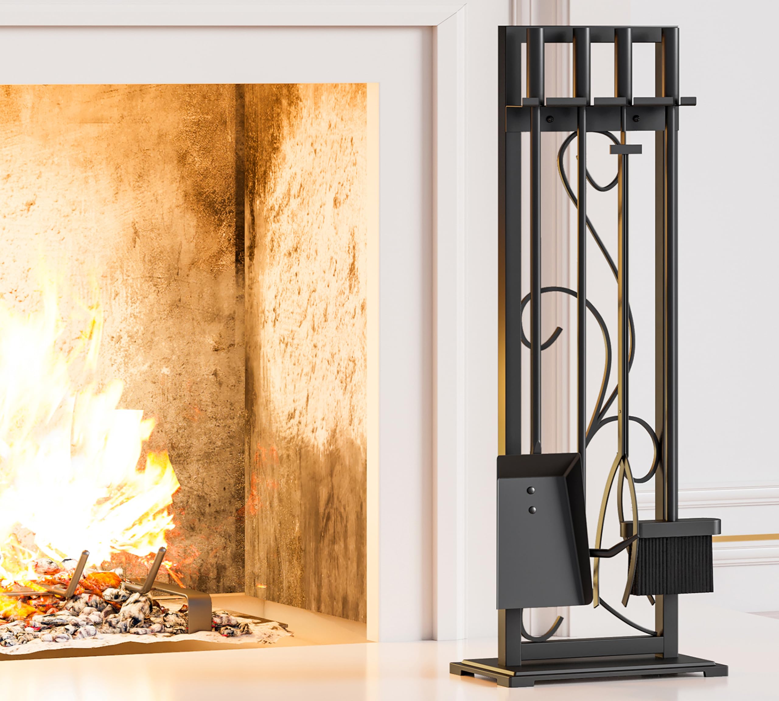 Amazon.com: Kingson 5-Piece Heavy Duty Wrought Iron Fireplace Tool Set ...