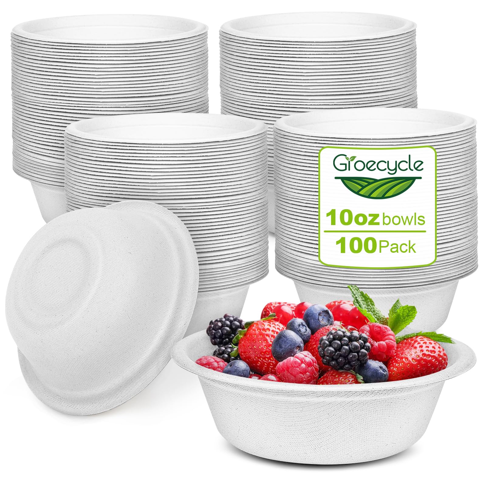 Groecycle Paper Bowls 10 oz, 200 Pack Bowls Disposable Heavy Duty For ...