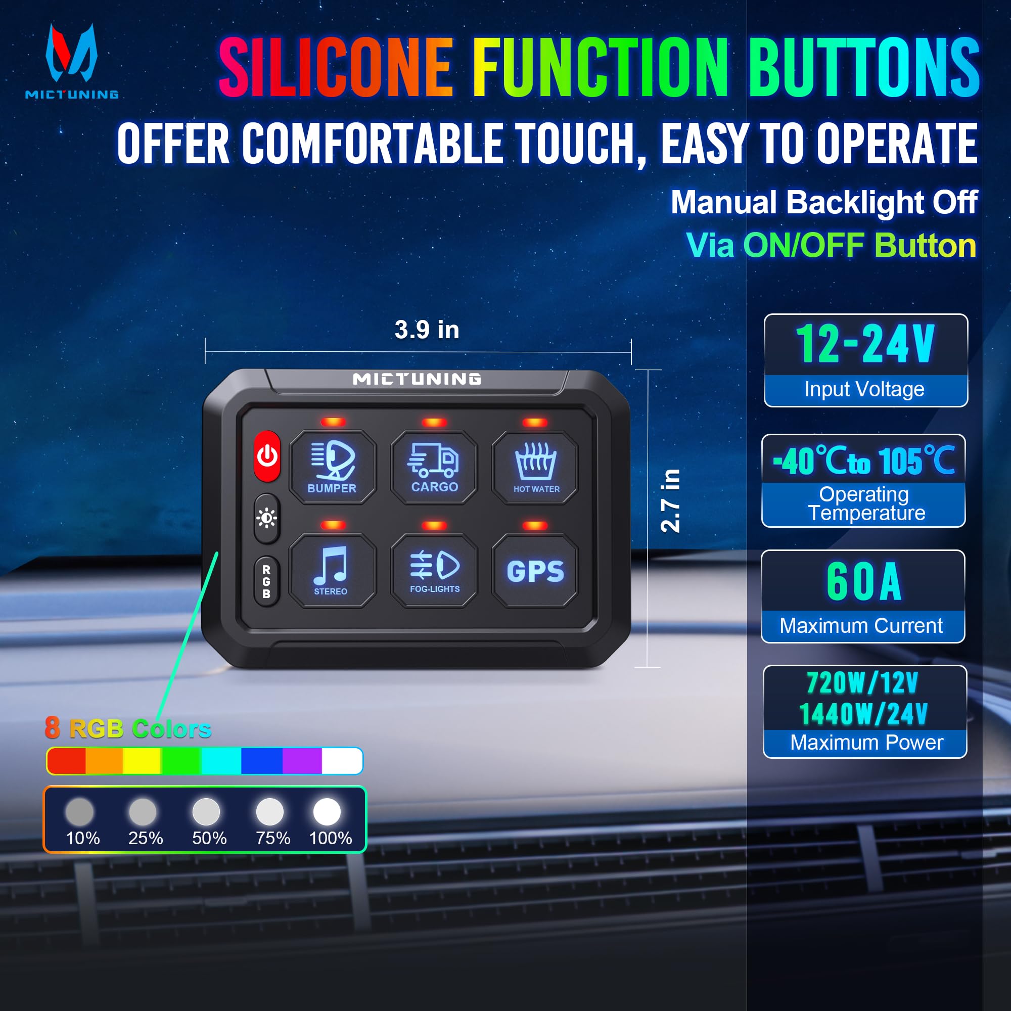 Snapklik.com : MICTUNING P1S RGB Switch Panel 3 Silicon Button,5-Level Brightness Auxiliary ...