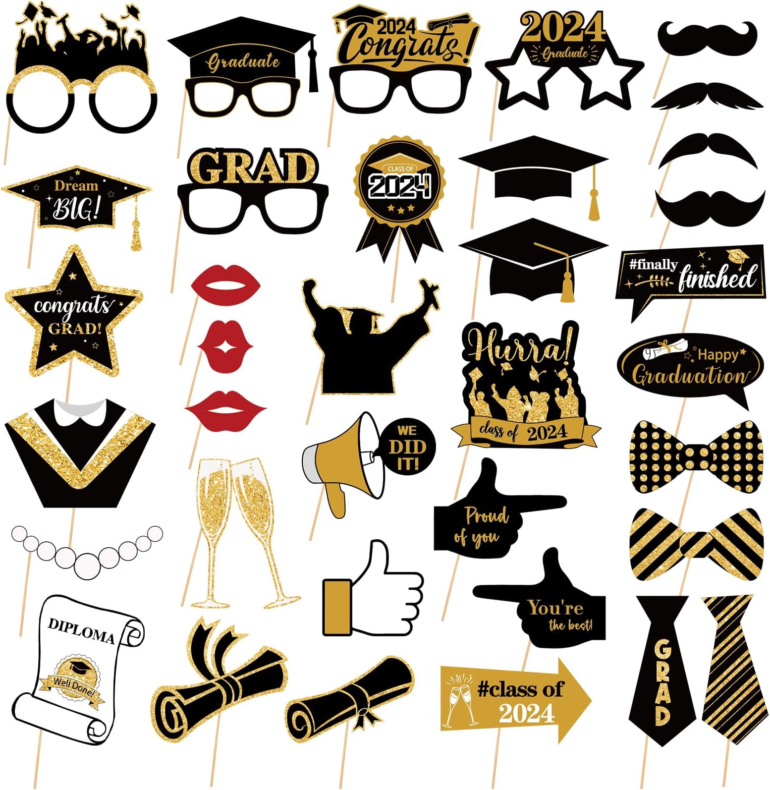 32pcs 2024 Graduation Photo Booth Props - Fancy Black Gold Photography ...