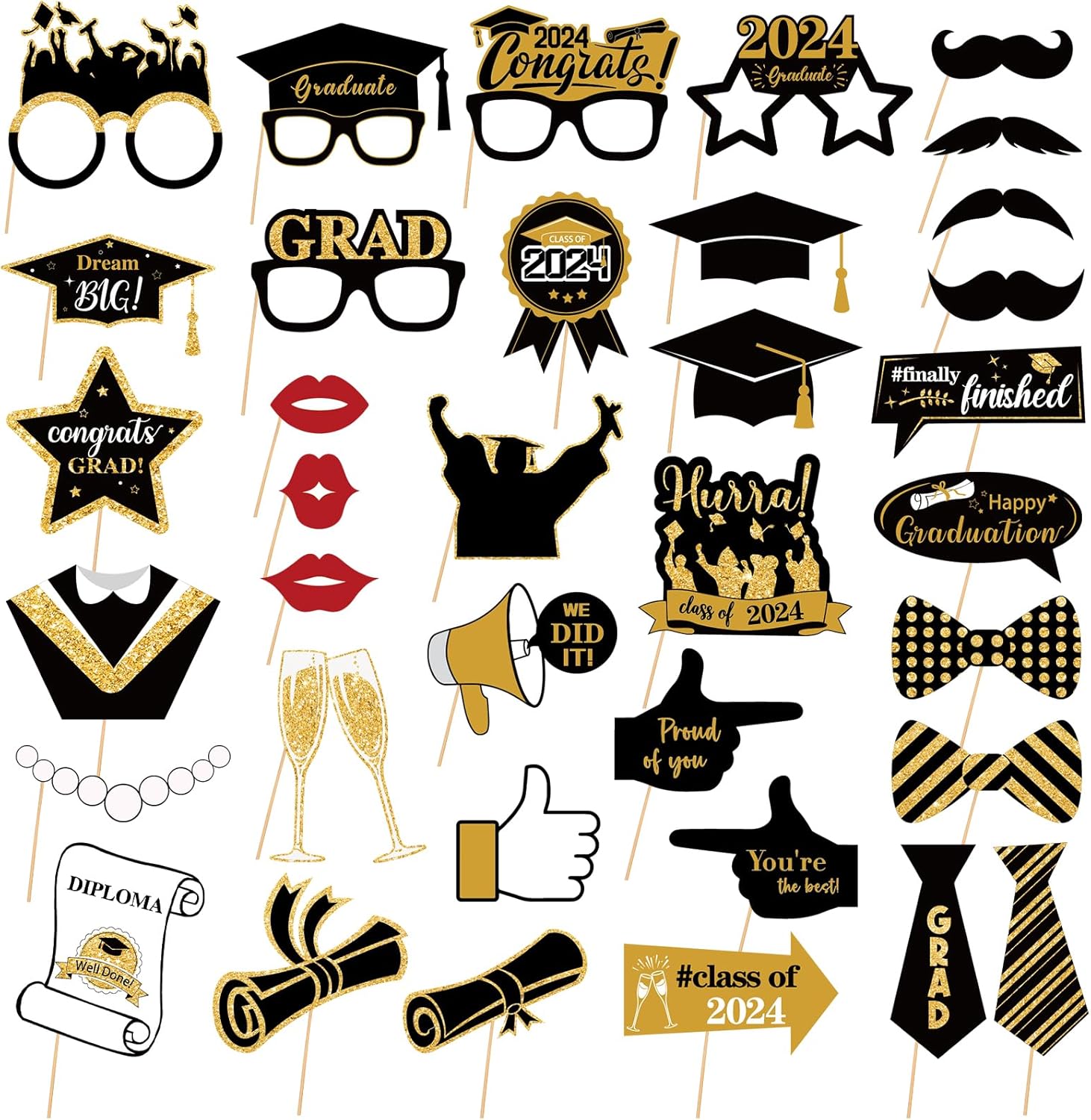 Lemicin Graduation Photo Booth Props - 36pcs Class of 2024 Graduation ...