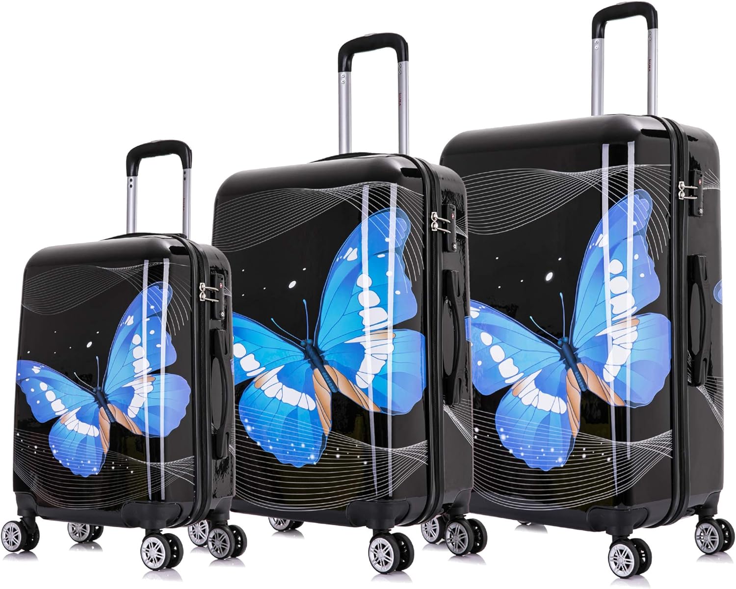 Amazon.com | InUSA Black Butterfly Print Luggage with Spinner Wheels ...