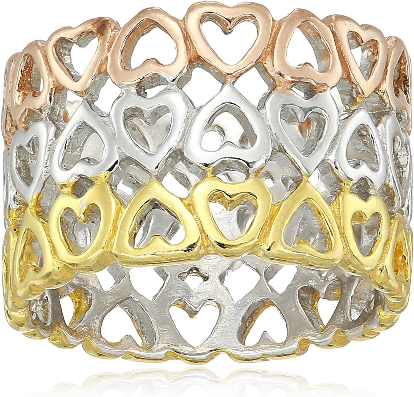 Amazon.com: Amazon Collection Tri-Color Sterling Silver Stacked Heart ...