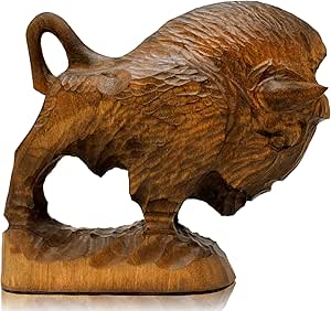 Wooden Bison Hand Carved Statue - American Bison Wood Sculpture - Wild ...