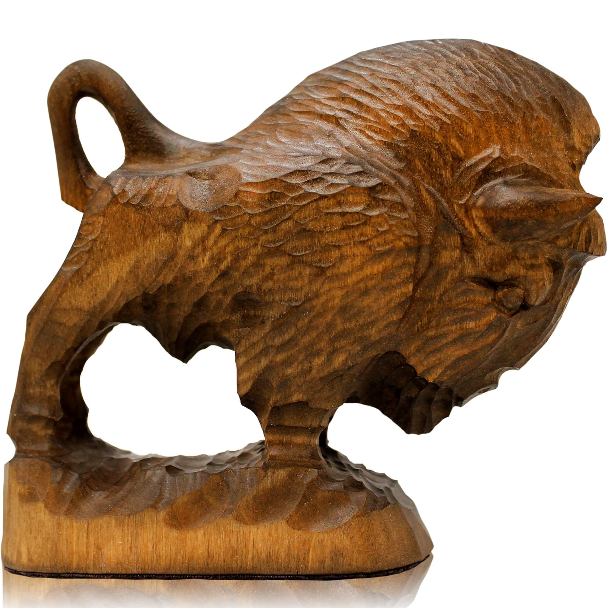 Wooden Bison Hand Carved Statue - American Bison Wood Sculpture - Wild ...