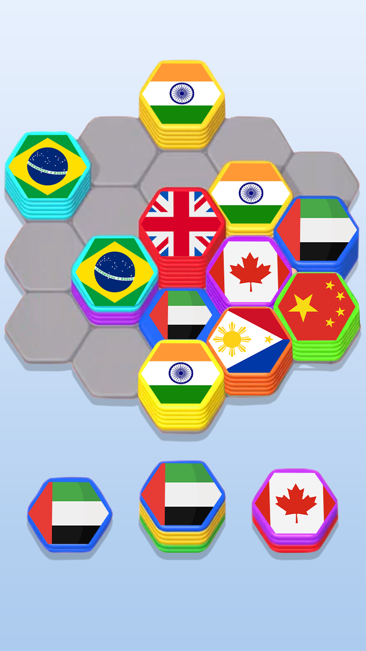 Hexa Flags Sort Puzzle Oddly Satisfying Relaxing Brain trainer Mind Game: Hexa Sort Hexagon ...