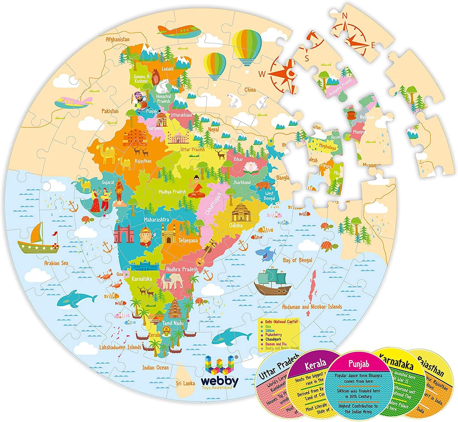 Buy Webby Amazing India Map Jigsaw Floor Puzzle 60 Pcs with 4 Double ...