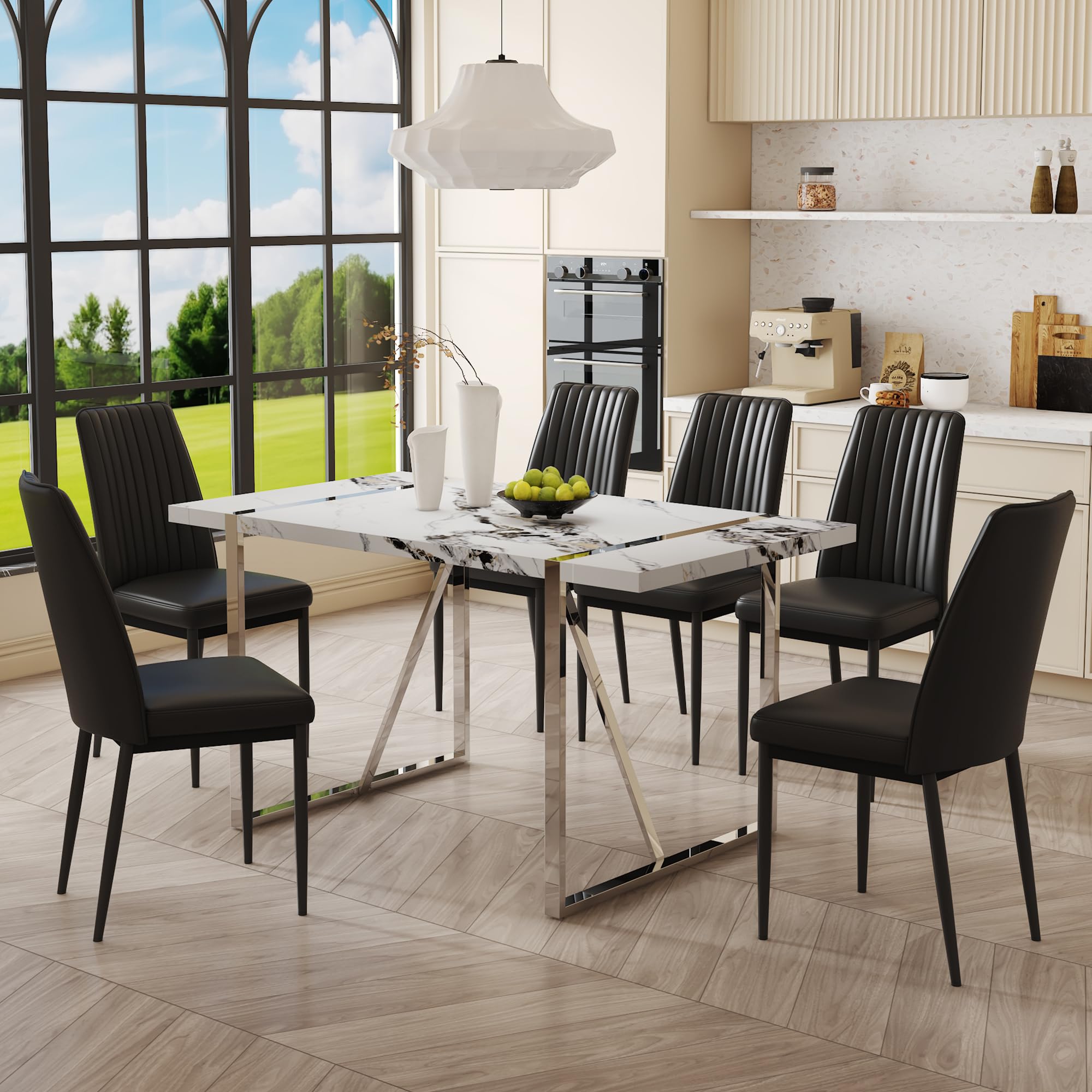 Amazon.com - Merax 7 Piece Dining Table Set, 55-inch Faux Marble ...