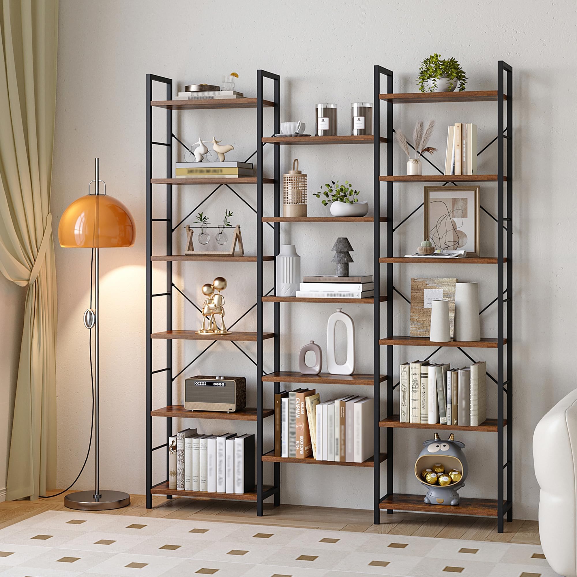 Hzuaneri Bookcase, Standing Shelf with 17 Shelves, Adjustable Spacing ...