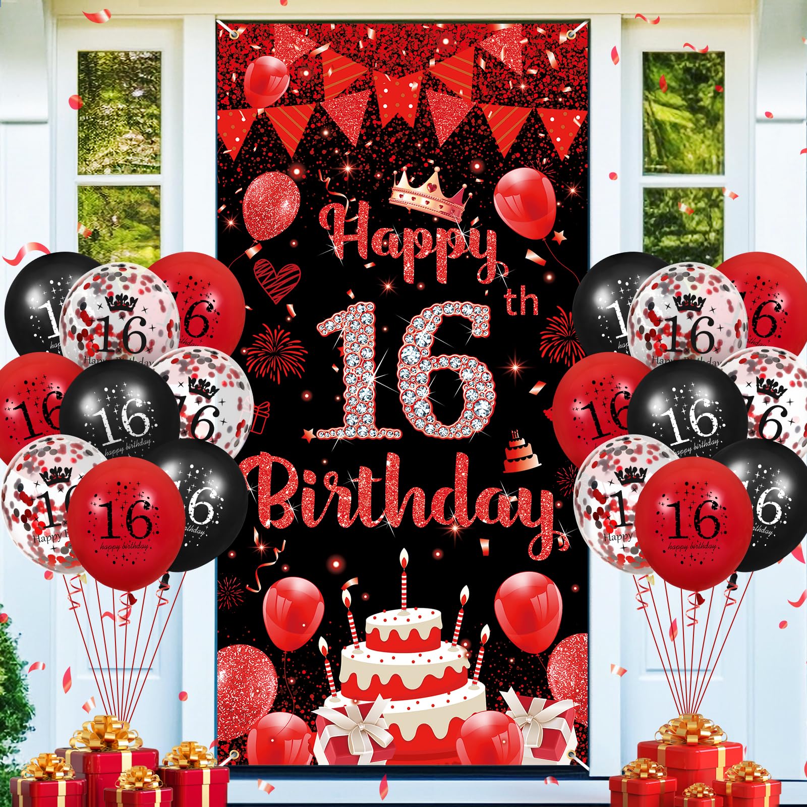Amazon.com: Red 16th Birthday Party Decorations for Girls Boys Black ...