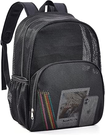 COVAX Heavy Duty Mesh Backpack, See Through College Backpack, Black ...
