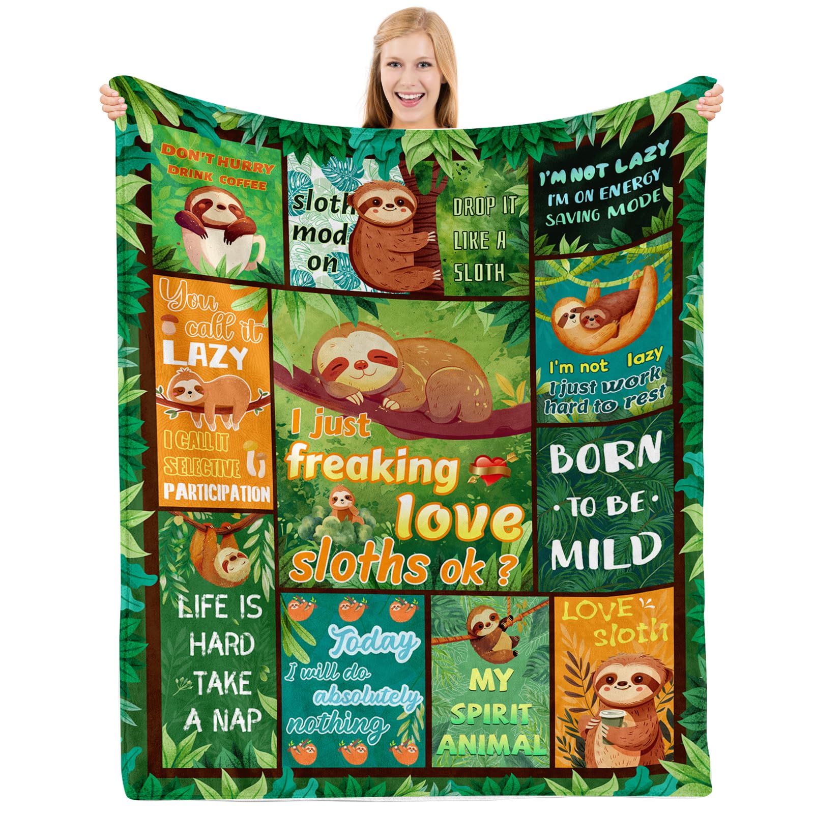 Amazon.com: PIUFAM Sloth Gifts for Women, Adults, Kids, Sloth Blanket ...