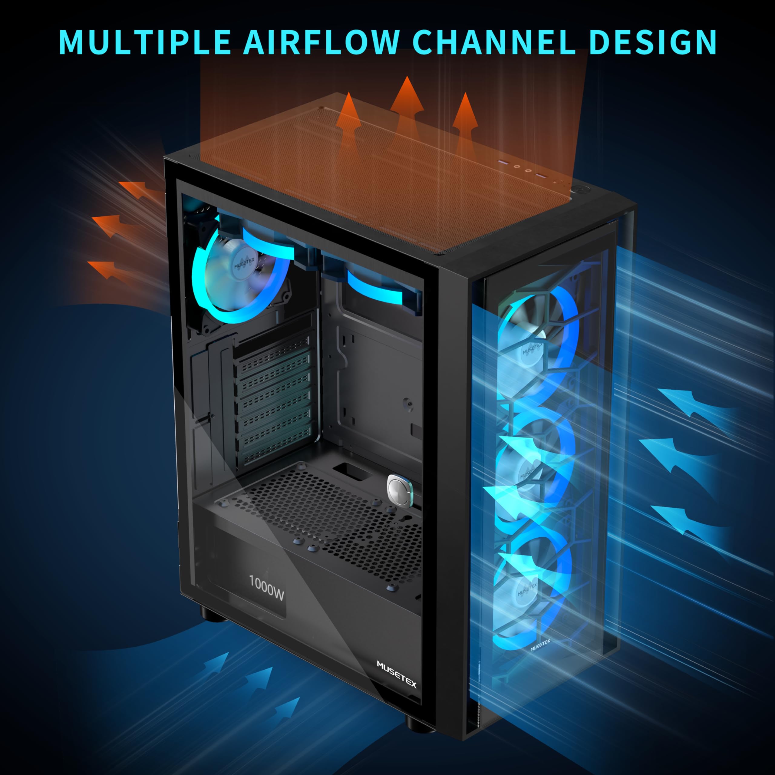 Snapklik.com : MUSETEX ATX PC Case, 6 PWM ARGB Fans Pre-Installed ...