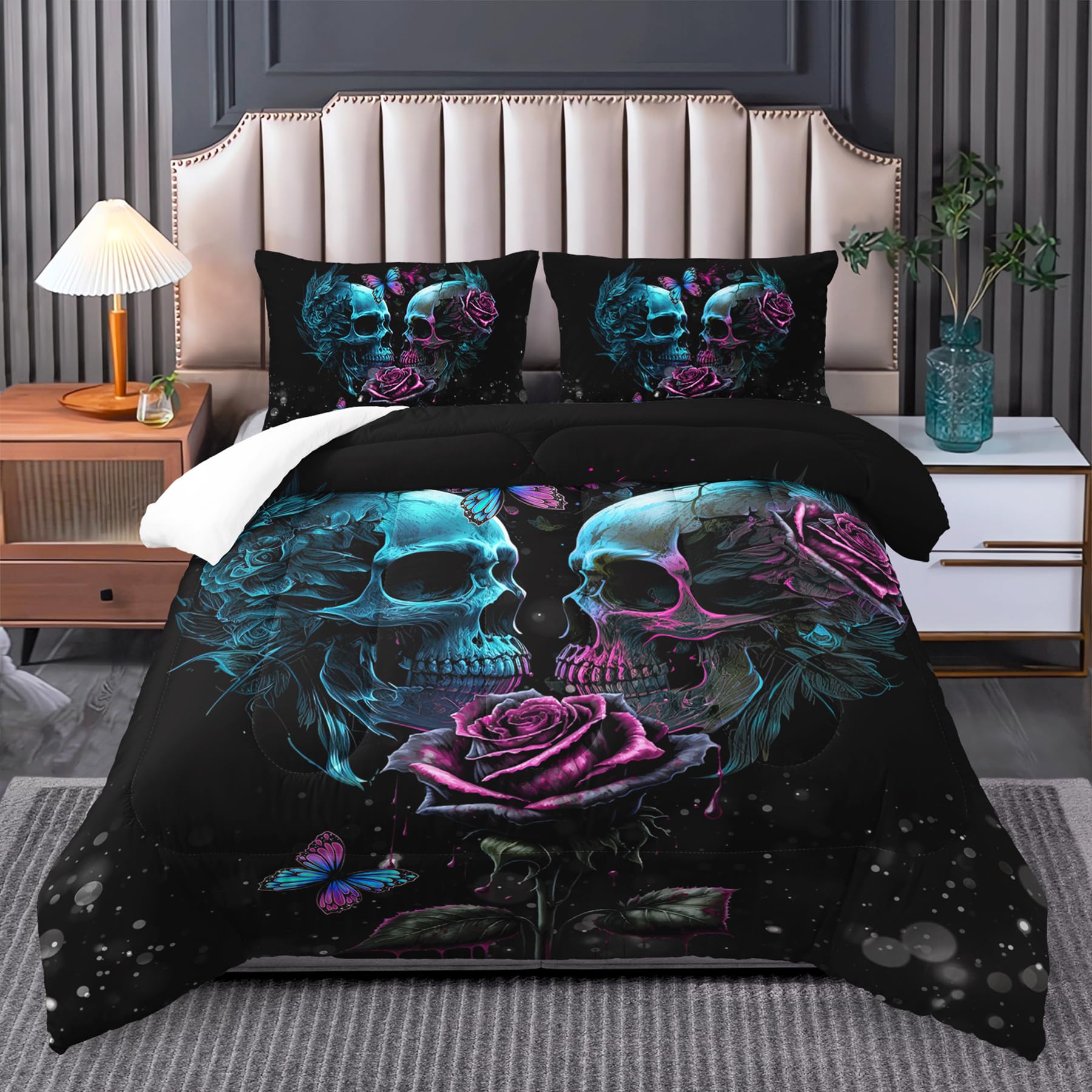 Amazon.com: Tuzaovy Skull Bedding Set Queen Size,Goth Bedding Sets ...