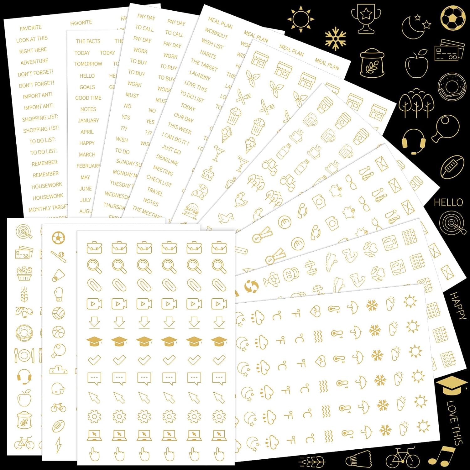 Amazon.com: Sinmoe 36 Sheets Clear Gold Foil Monthly Planner Stickers ...