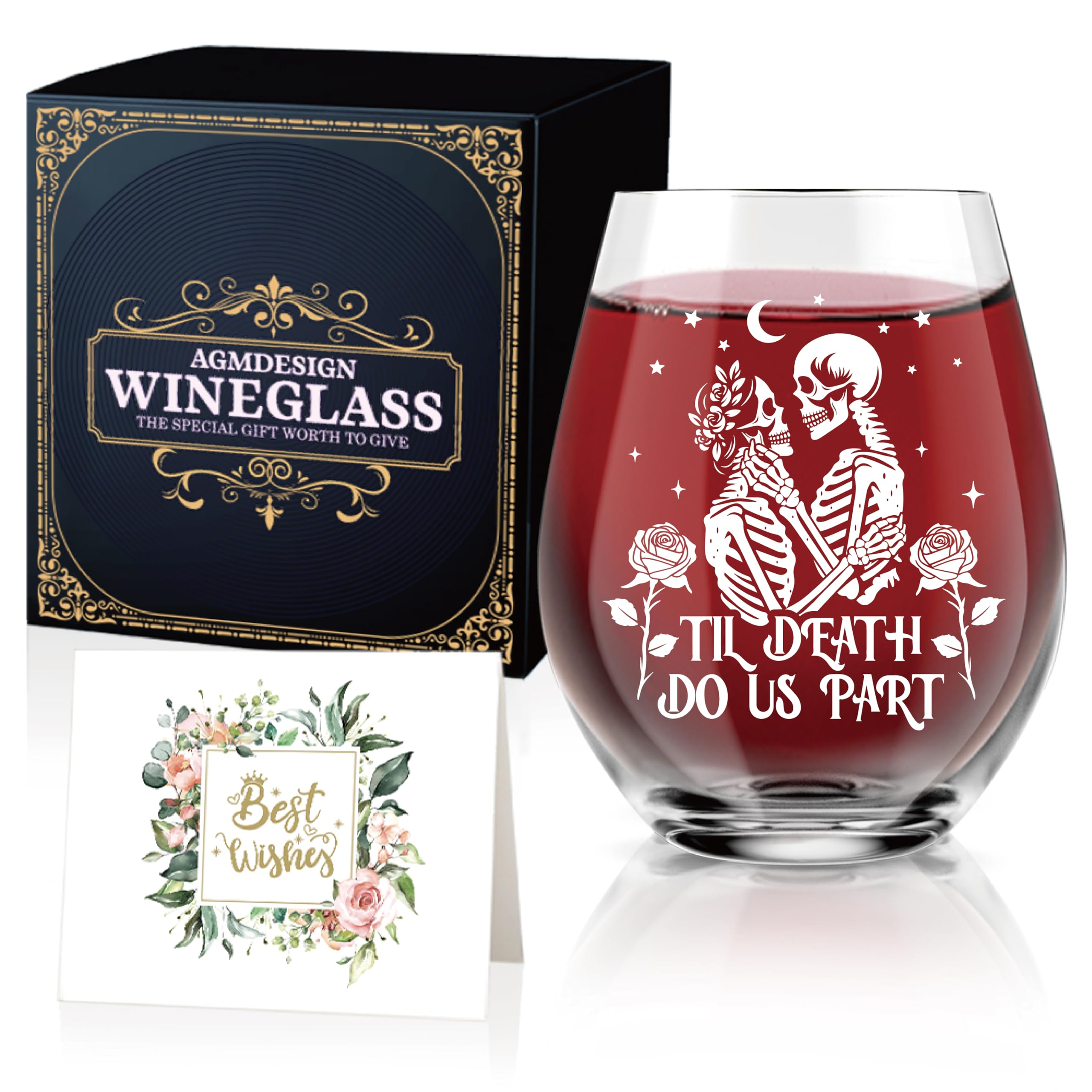 Amazon.com | AGMDESIGN Til Death Do Us Part Gothic Wine Glass ...