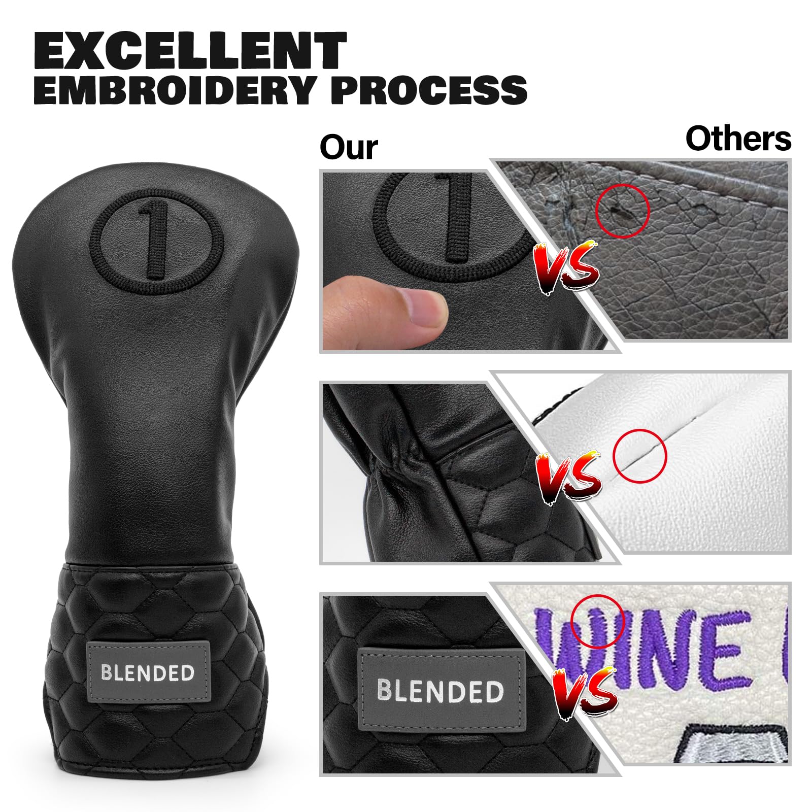 Snapklik.com : Golf Club Covers Black Driver Covers Leather Driver ...