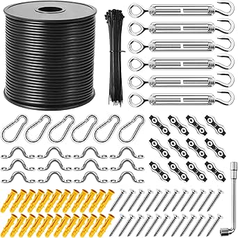 Keeimp String Light Hanging Kit,164 Ft Nylon Coated Stainless Steel 304 ...