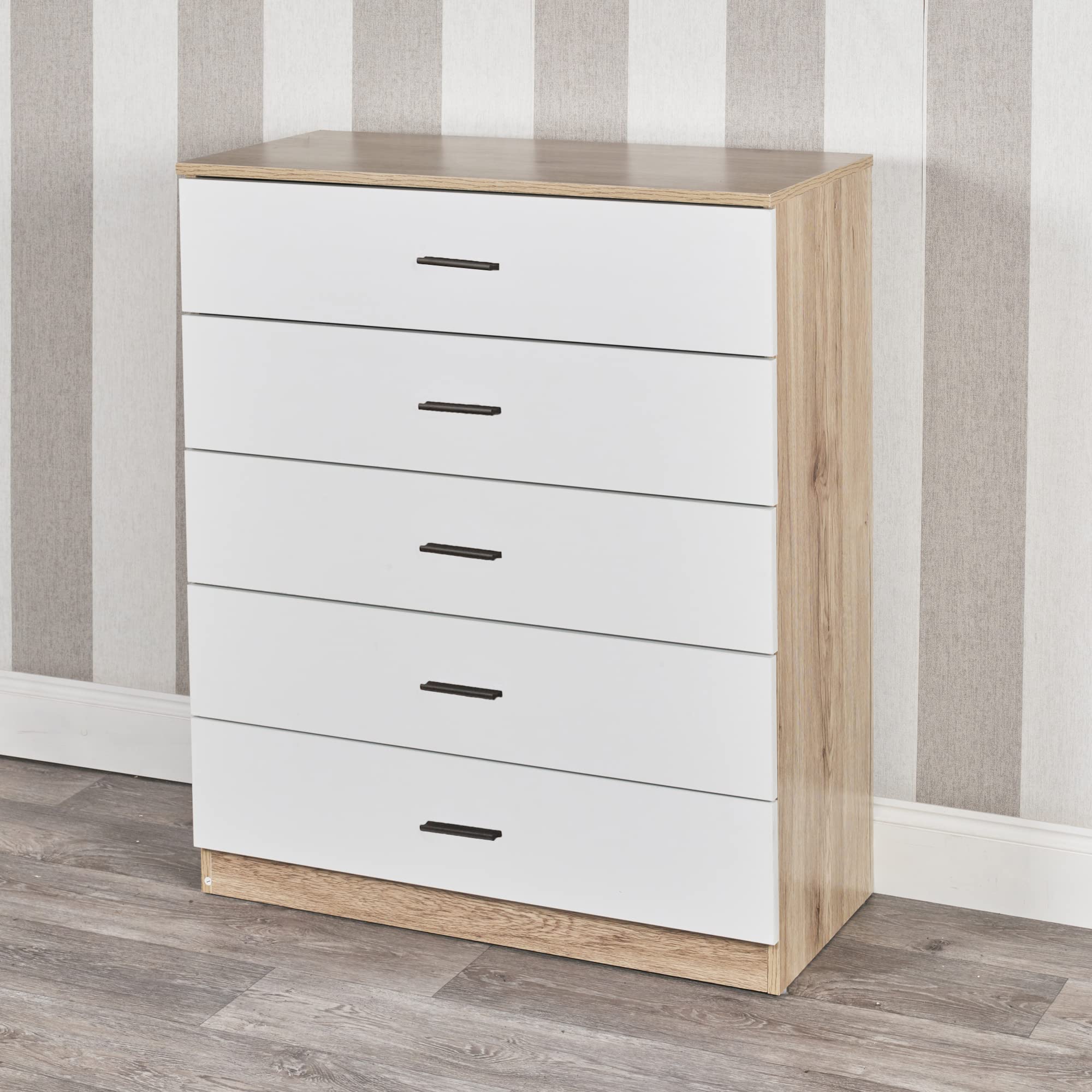 URBNLIVING 4 Or 5 Drawer Wooden Bedroom Chest Cabinet (5 Drawers, Oak ...