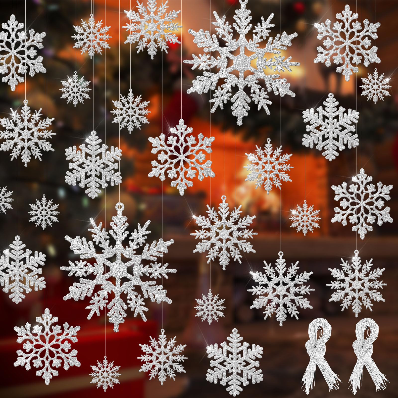 Amazon.com: 46Pcs Christmas Snowflake Decorations, Silvery Hanging ...