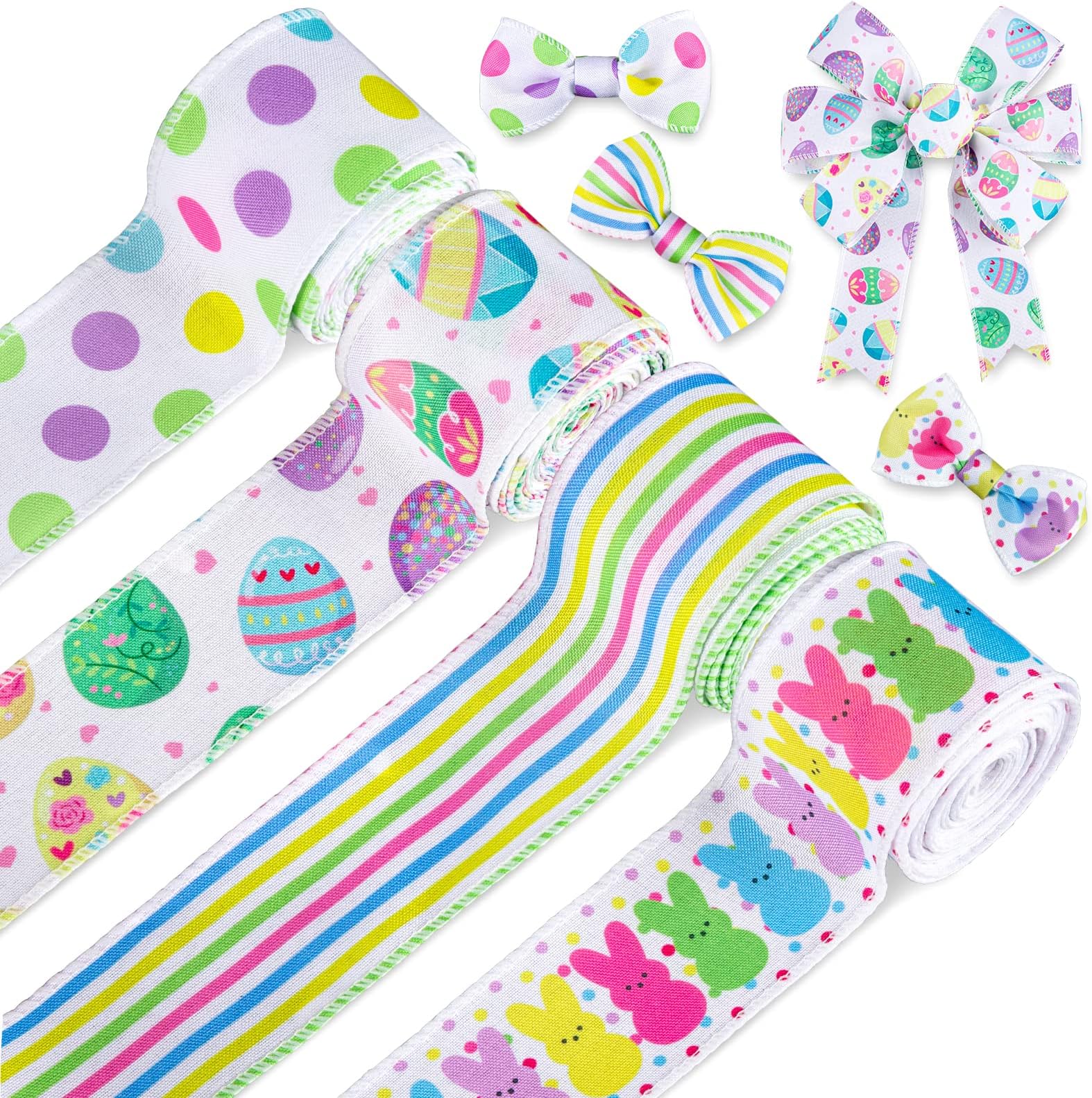 Amazon.com: Whaline Easter Wired Edge Ribbon 4 Roll 24 Yards Easter Egg ...