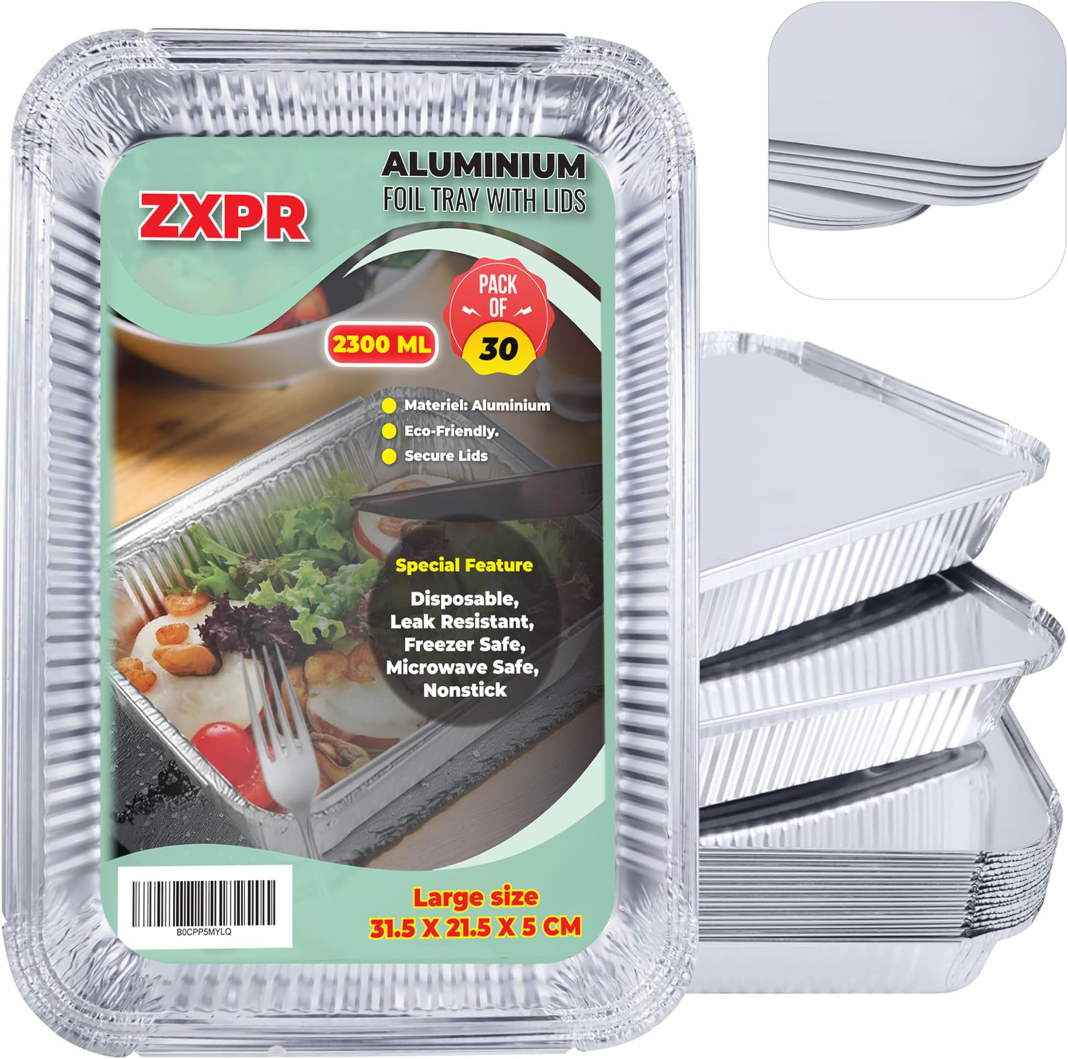 ZXPR Aluminium Foil Trays with Lids - Pack of 20 & 30 Pcs Disposable ...