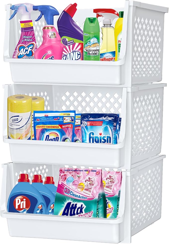 Amazon.com: Skywin TidyFriend Plastic Stackable Bins for Pantry, 3 Pack ...