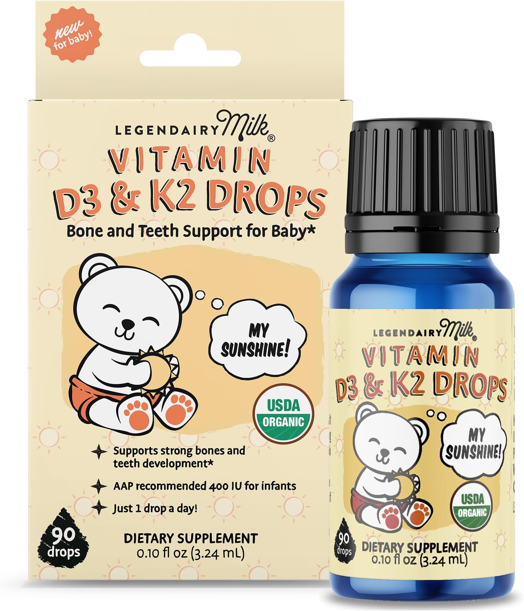 Amazon.com: Legendairy Milk Organic Baby Vitamin D3 K2 Liquid Drops, 400 IU of Baby Vitamin D ...
