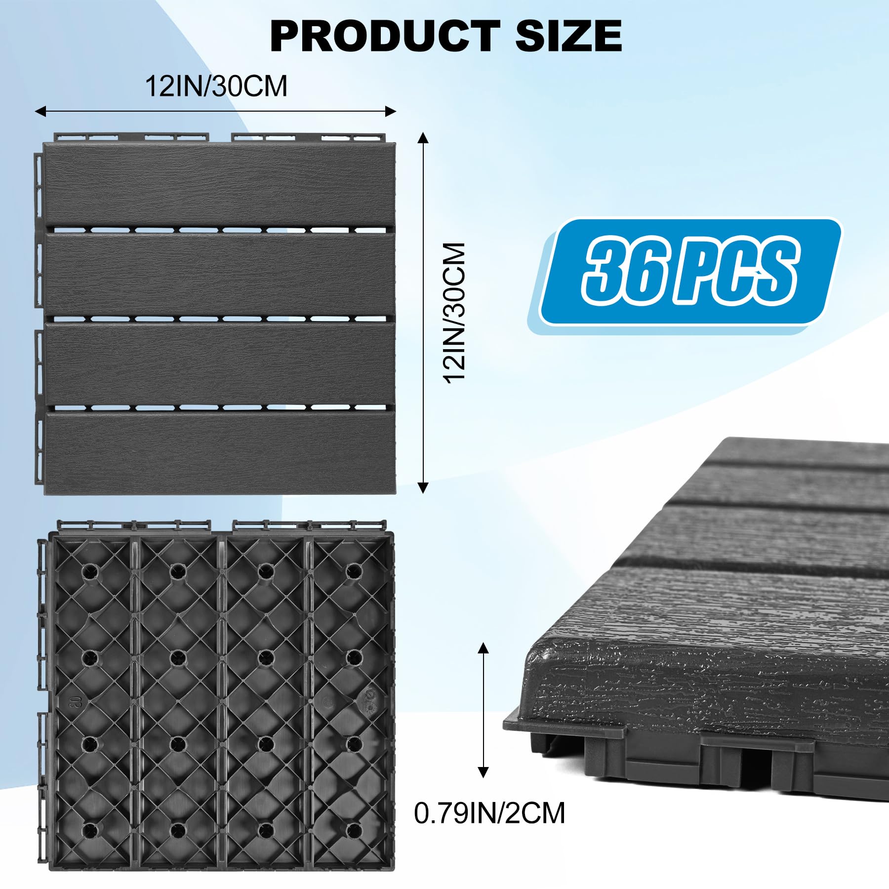 Snapklik.com : ToLanbbt Plastic Interlocking Deck Tiles 36 Pack 12"x12 ...
